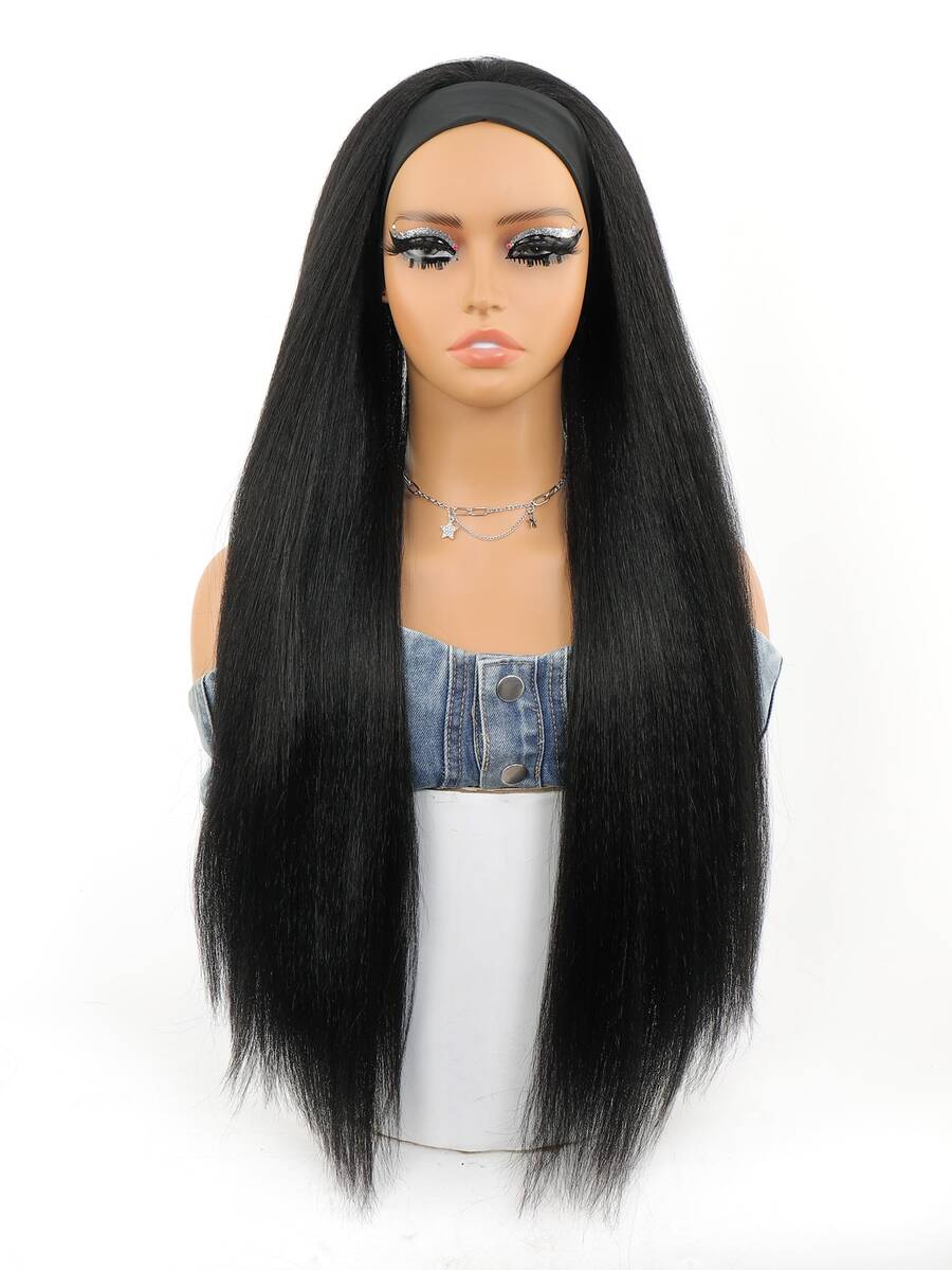 Long Black Headband Wig For Women 30 Inch Black Yaki Straight Soft ...