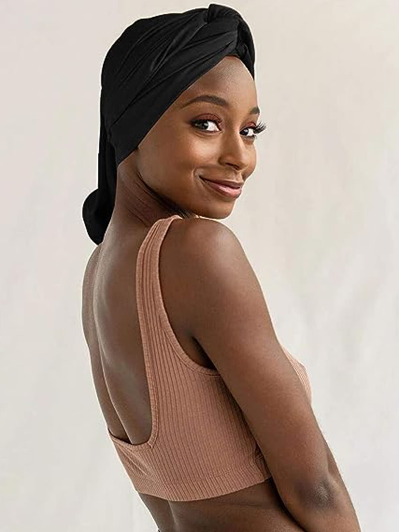 Women's Long Black Elastic Knit Headscarf, Breathable & Lightweight ...