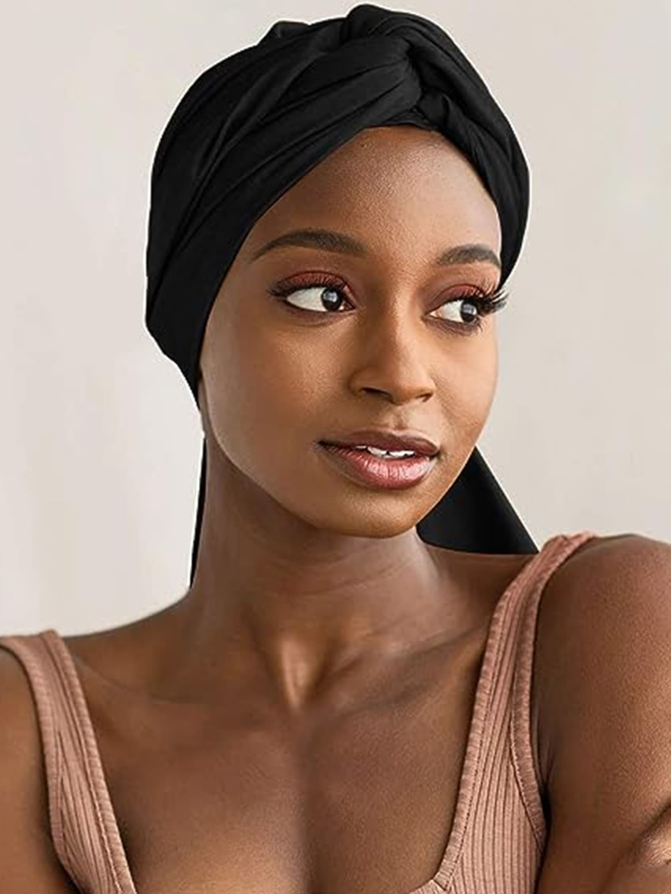 Women's Long Black Elastic Knit Headscarf, Breathable & Lightweight ...