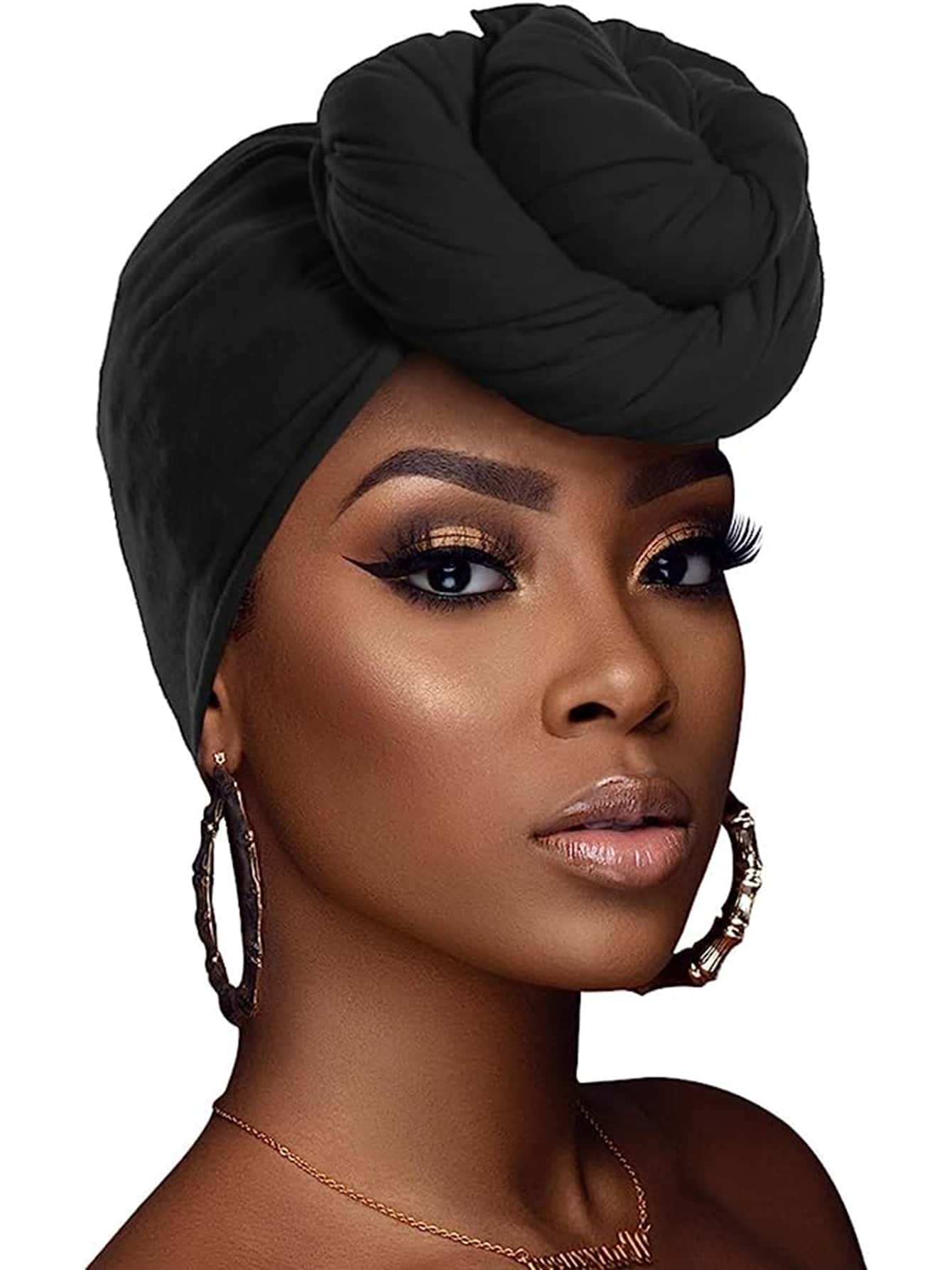 Women's Long Black Elastic Knit Headscarf, Breathable & Lightweight ...