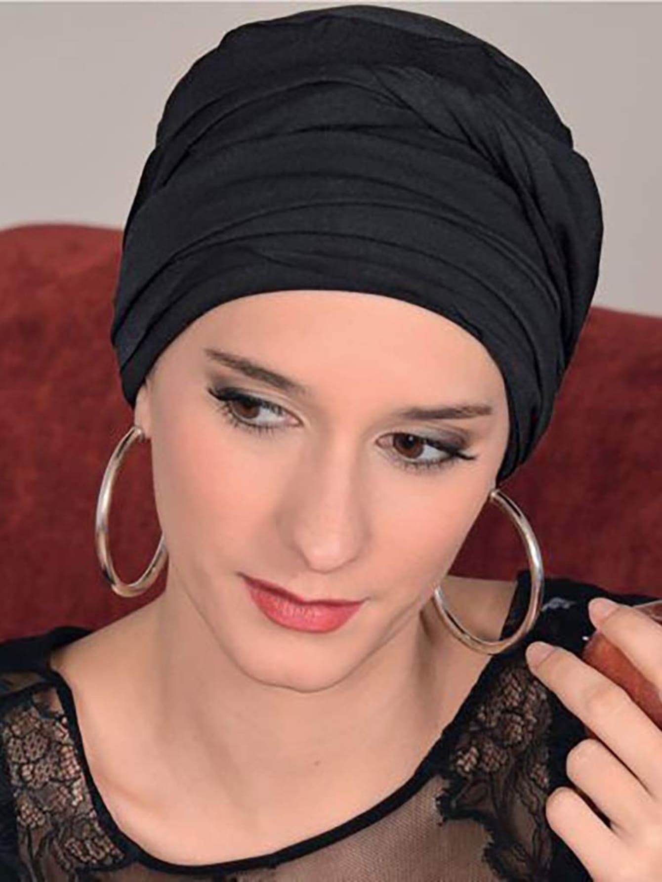 Women's Long Black Elastic Knit Headscarf, Breathable & Lightweight ...