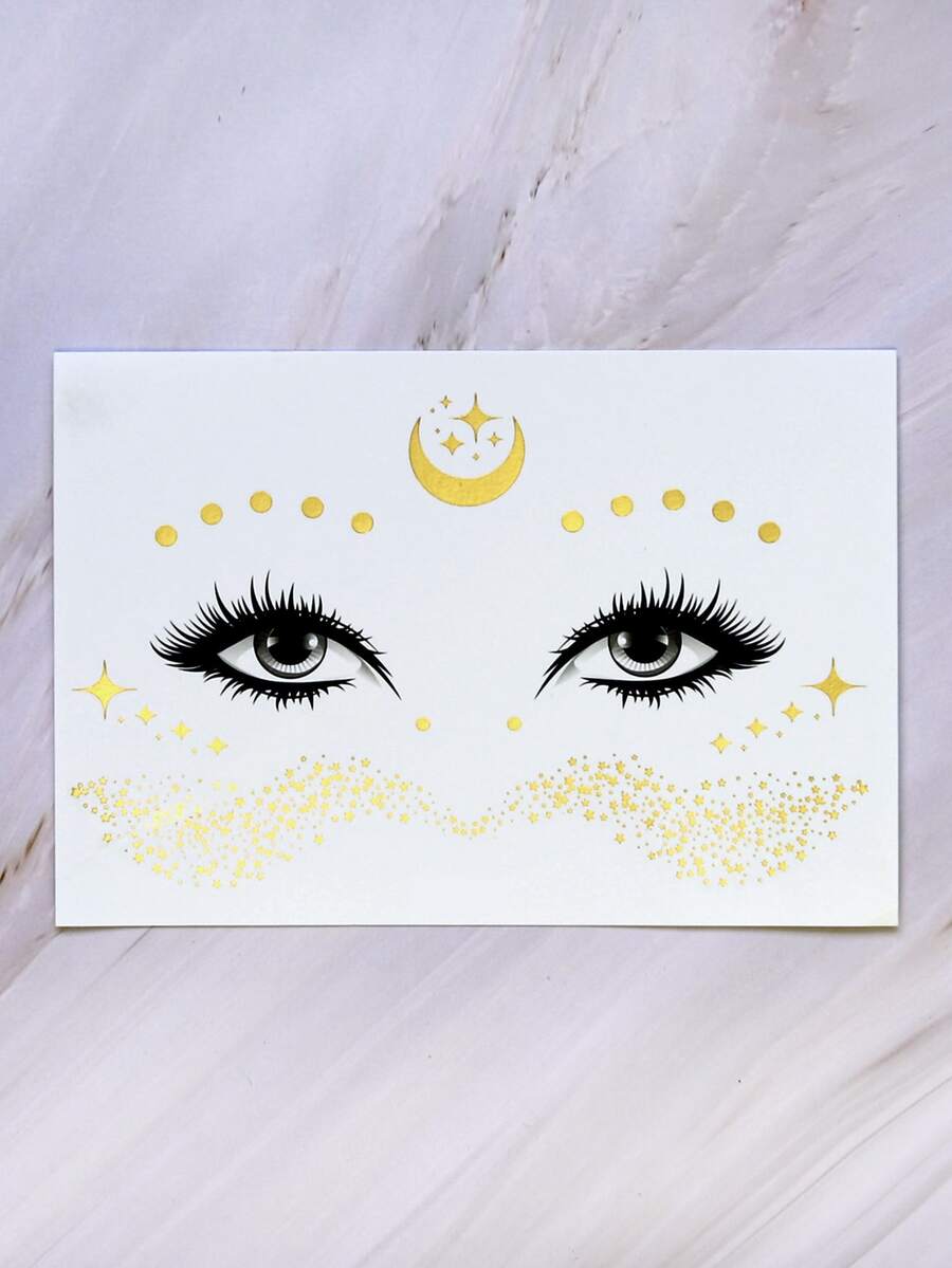 Face Tattoo Sticker With Gold Star And Circle Design, Waterproof And ...