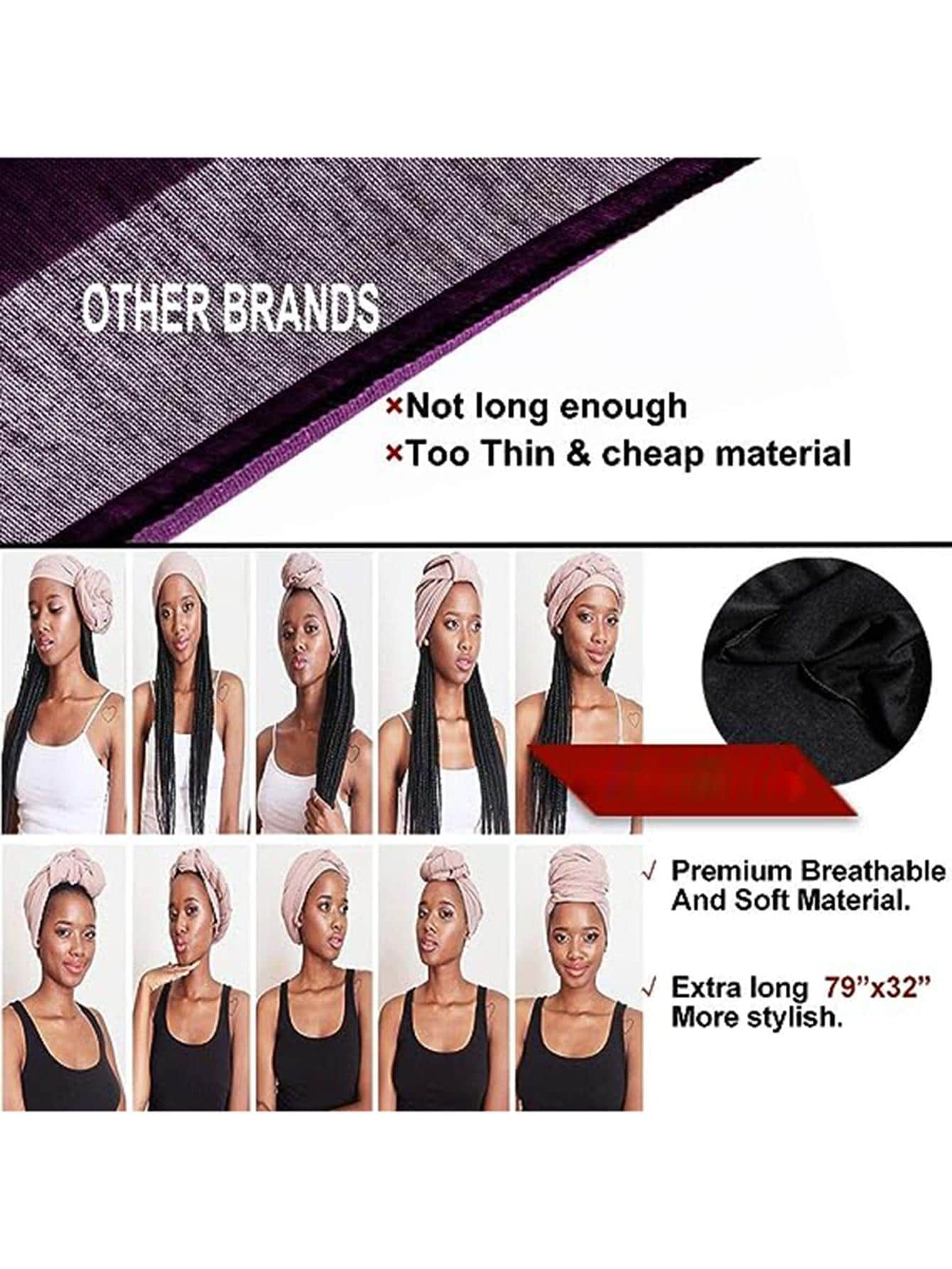 Women's Long Black Elastic Knit Headscarf, Breathable & Lightweight ...