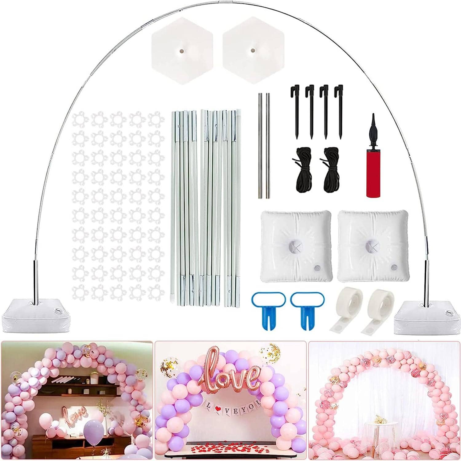 actualizado Arco de globos estante Kit , Arco de globos Marco con 15 blanco varillas , acero ...