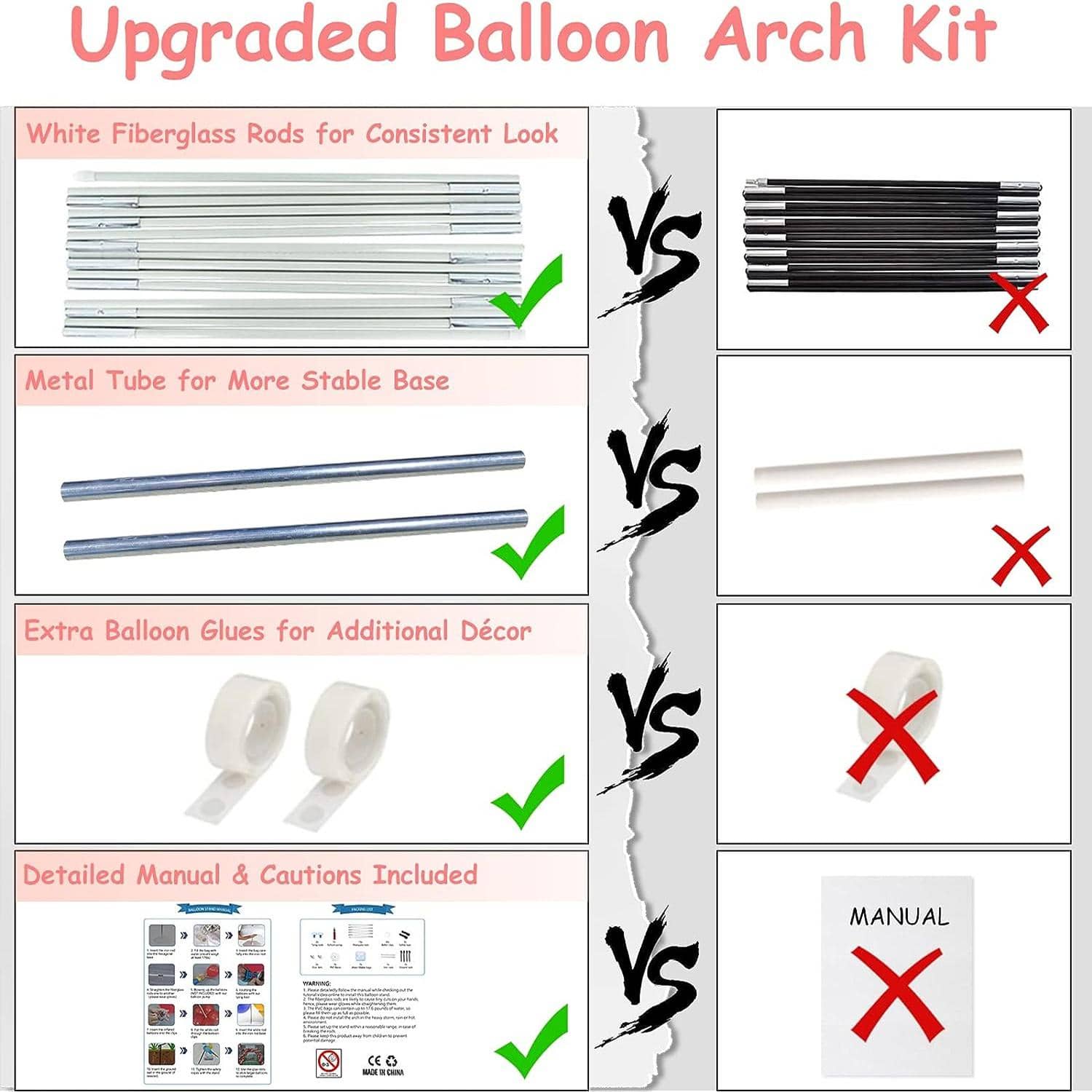 Upgraded Balloon Arch Stand Kit, Balloon Arch Frame with 15 White Rods ...