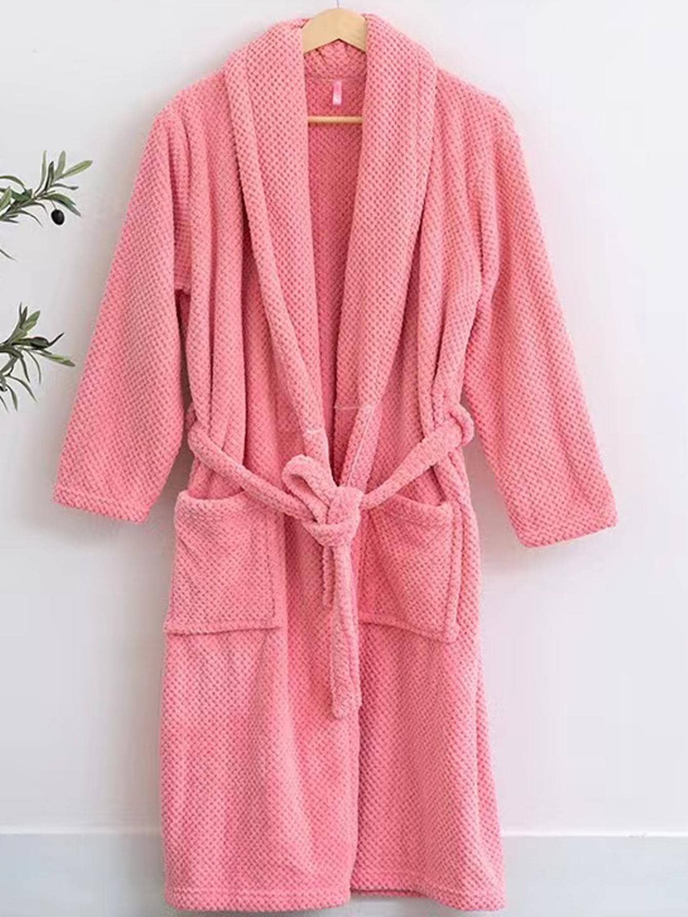 Pink Fashionable Simple Pineapple Grid Pattern Bathrobe | SHEIN USA