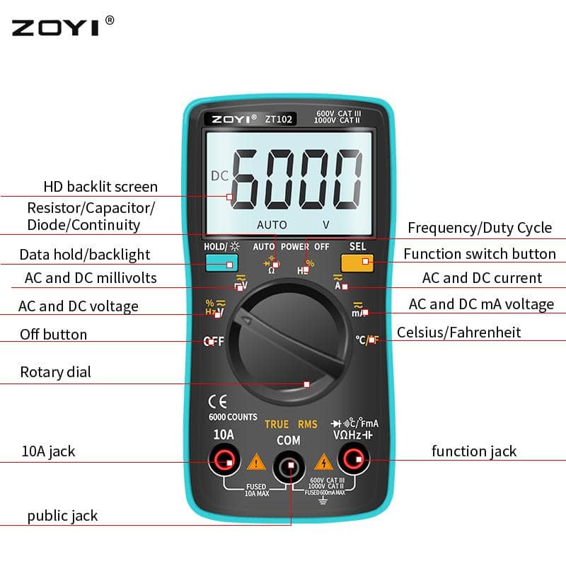 Zoyi Handheld Digital Multimeter, Full-Featured Measurement ...