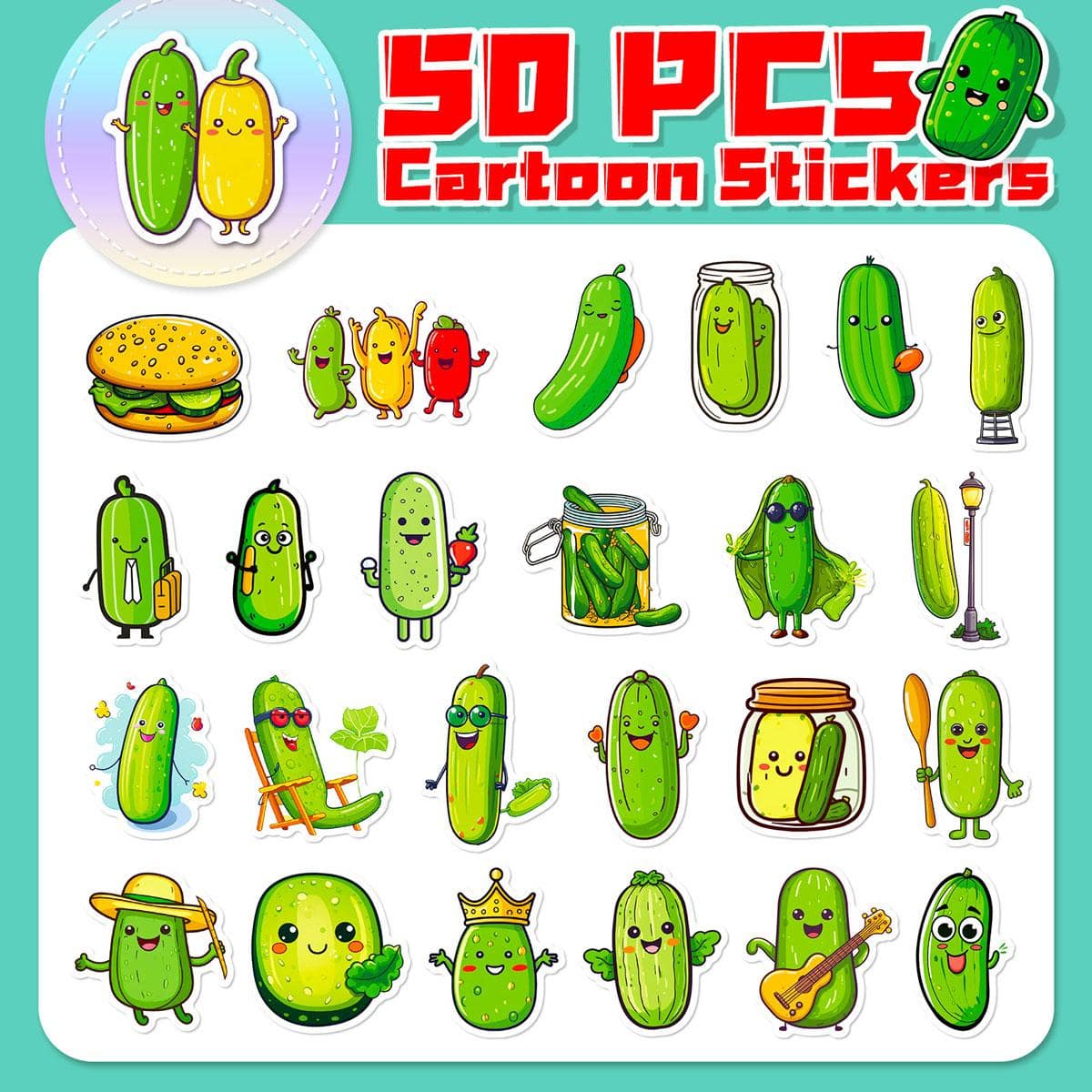 50 Sheets Cartoon Cucumber Doodle Sticker | SHEIN USA