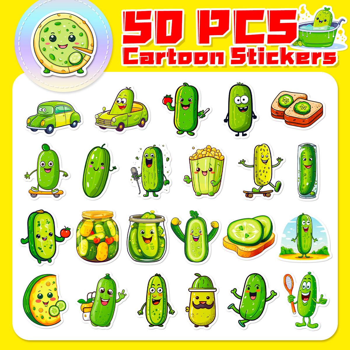 50 Sheets Cartoon Cucumber Doodle Sticker | SHEIN USA