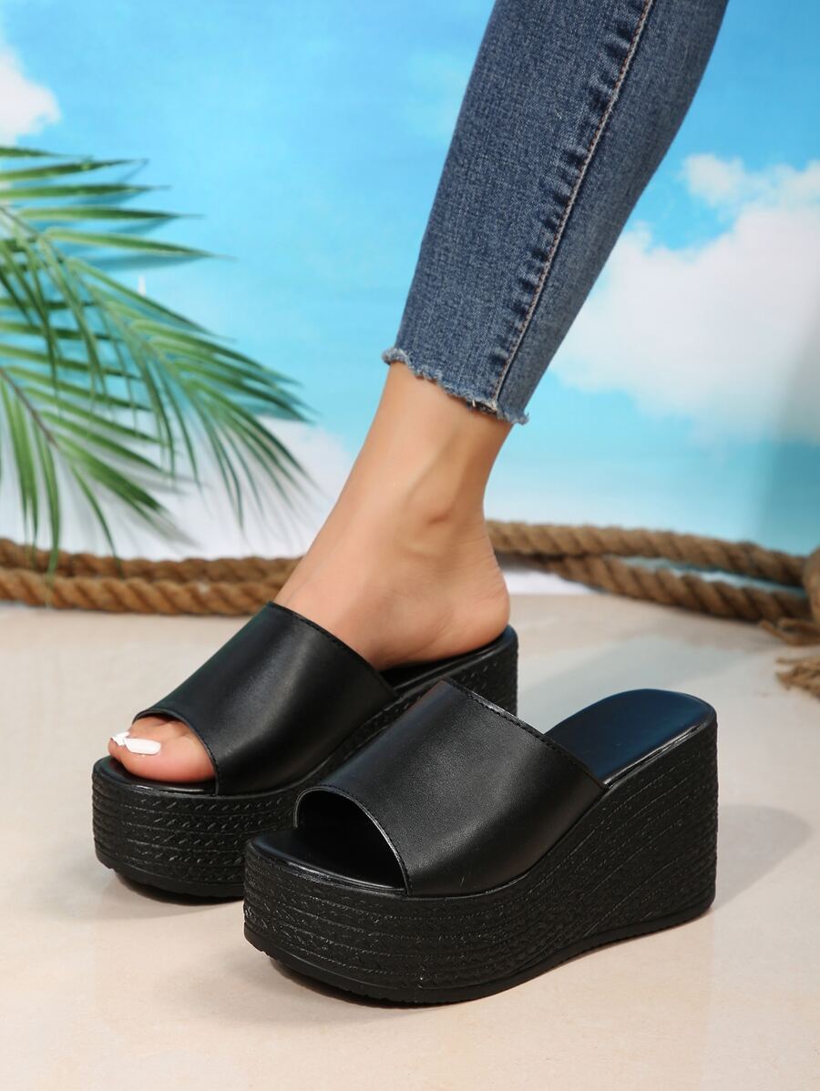 Women's Wedge Thick Bottom Leopard Print Casual Beach Slippers, Fashion ...