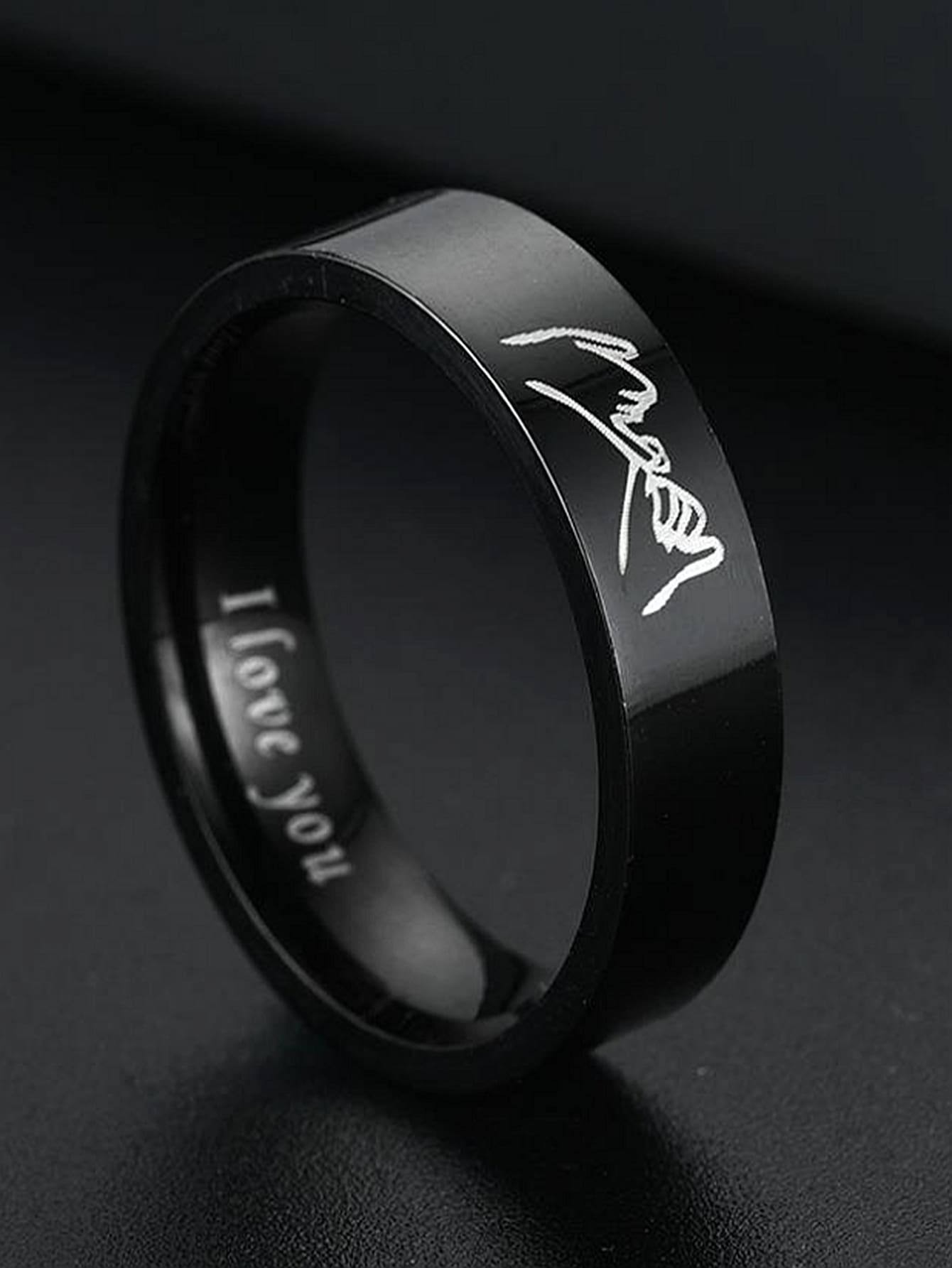 1pc Black Titanium Steel Couple Ring With 'i Love You' Inscription And ...