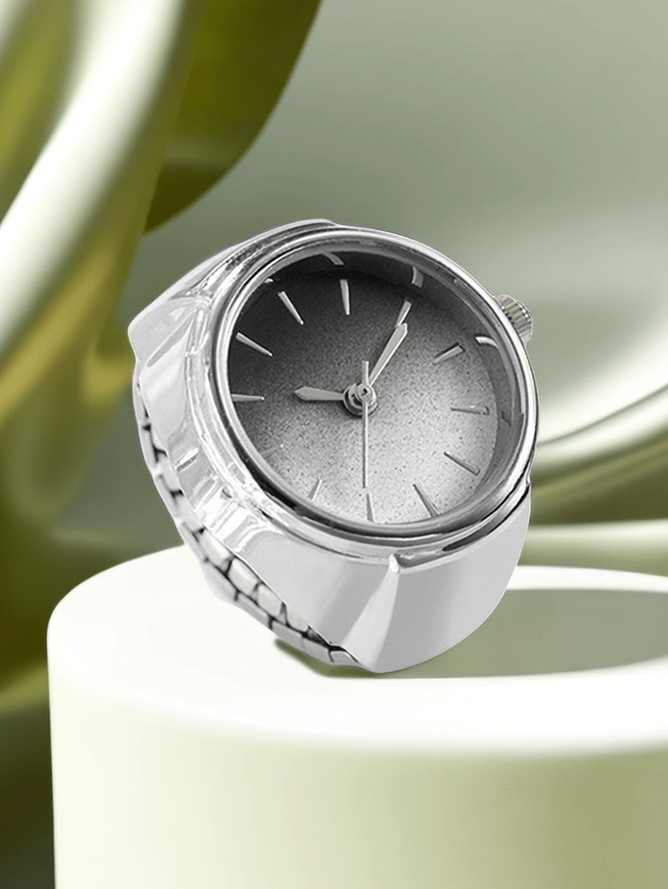 miniatura Anillo Reloj , creativo dedo Reloj cuarzo con verde esfera ...