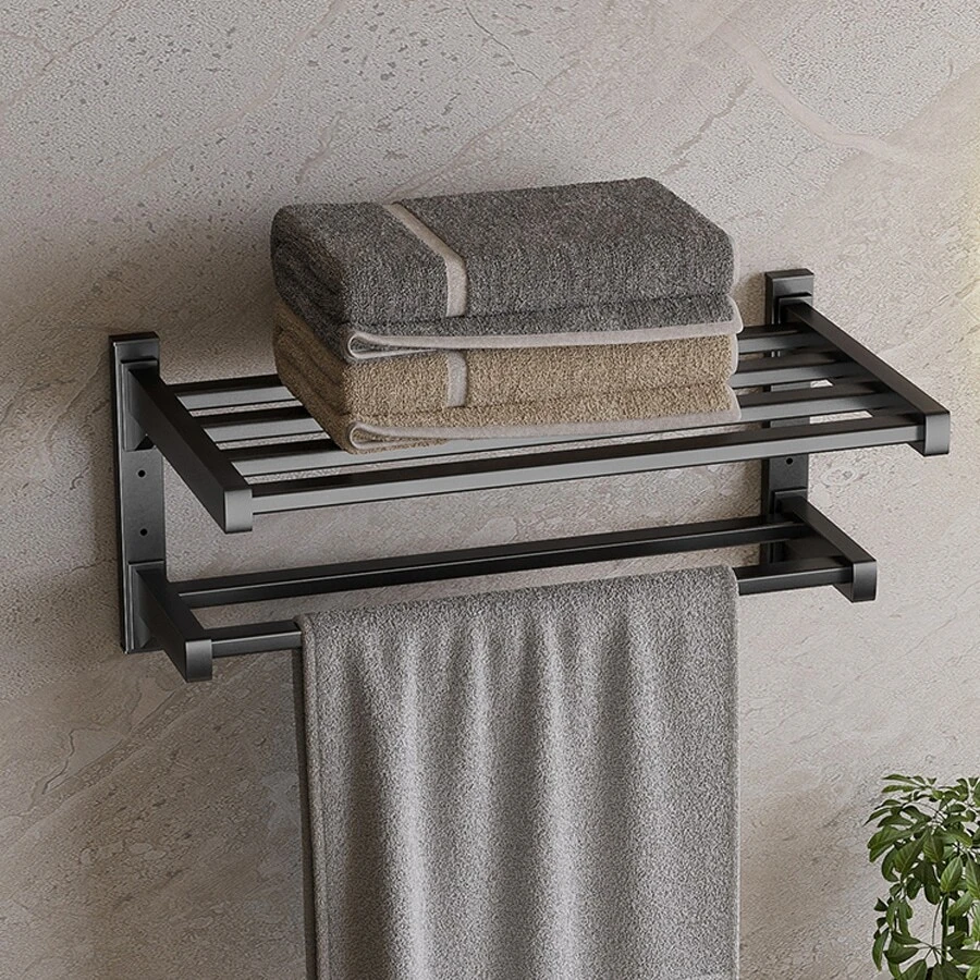 1pc Wrought Iron Towel Rack, Double Layer Wall Mounted Bathroom Towel ...
