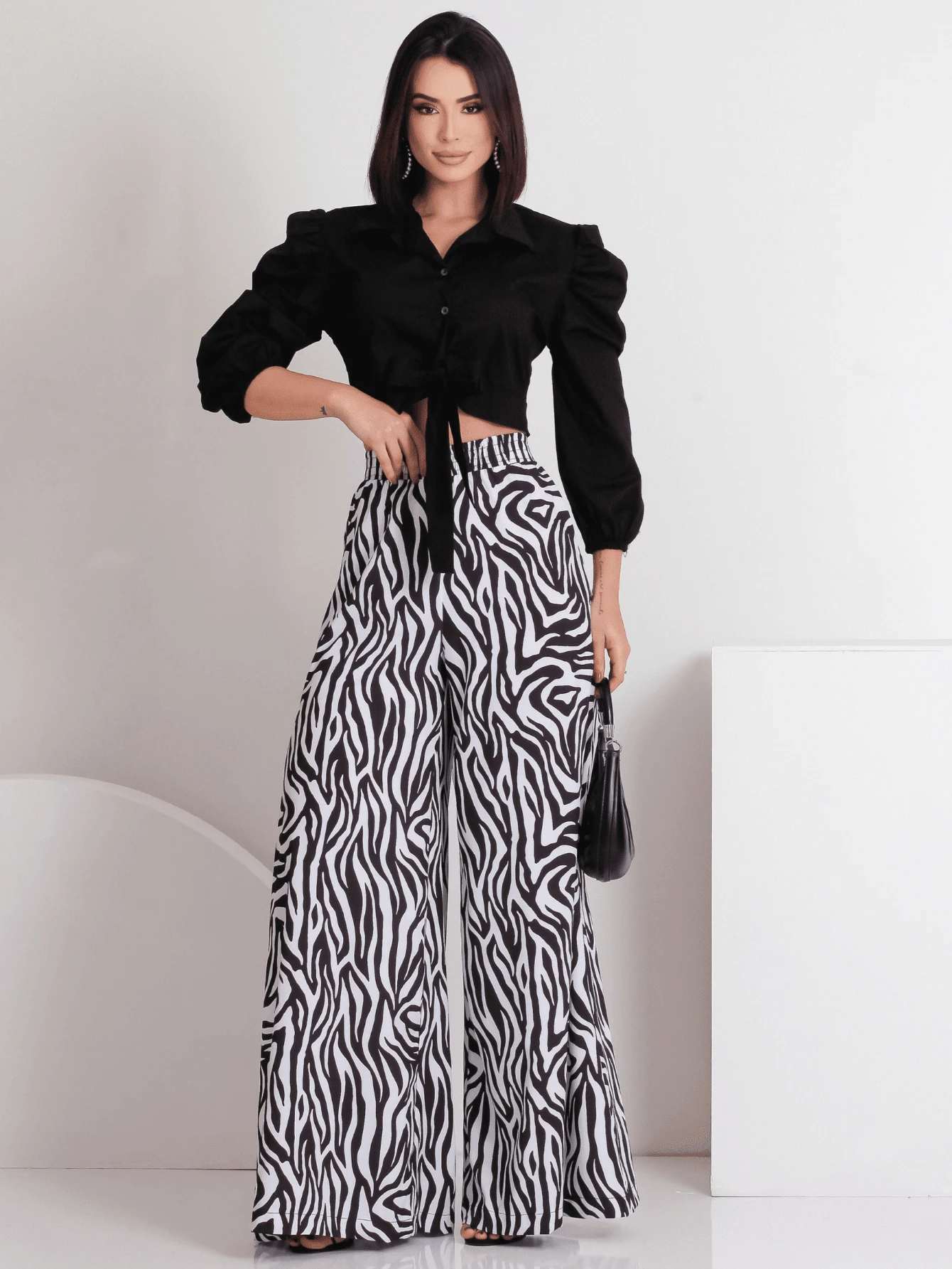 Calça Pantalona Com Elástico Animal Print Zebra - Isa | SHEIN Brasil