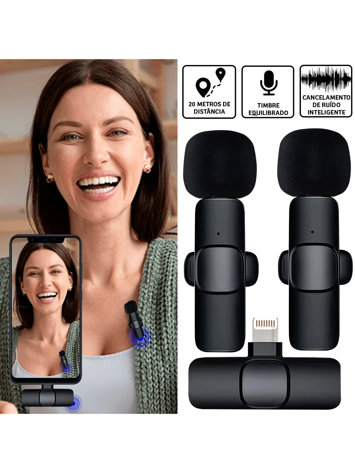 Eletronic Shop Kit 2 Microfone Lapela Sem Fio Iphone Profissional ...