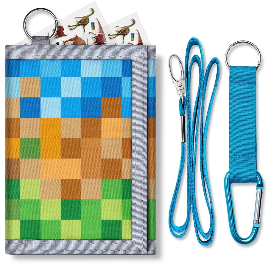 Minecraft Themed Card Holder Children's Wallet With Lanyard,3 Fold With ...