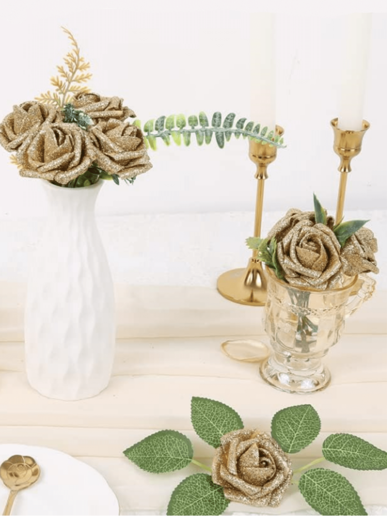 25Pcs 1.96in Artificial Glitter Roses Heads, Foam Glitter Roses Flowers ...