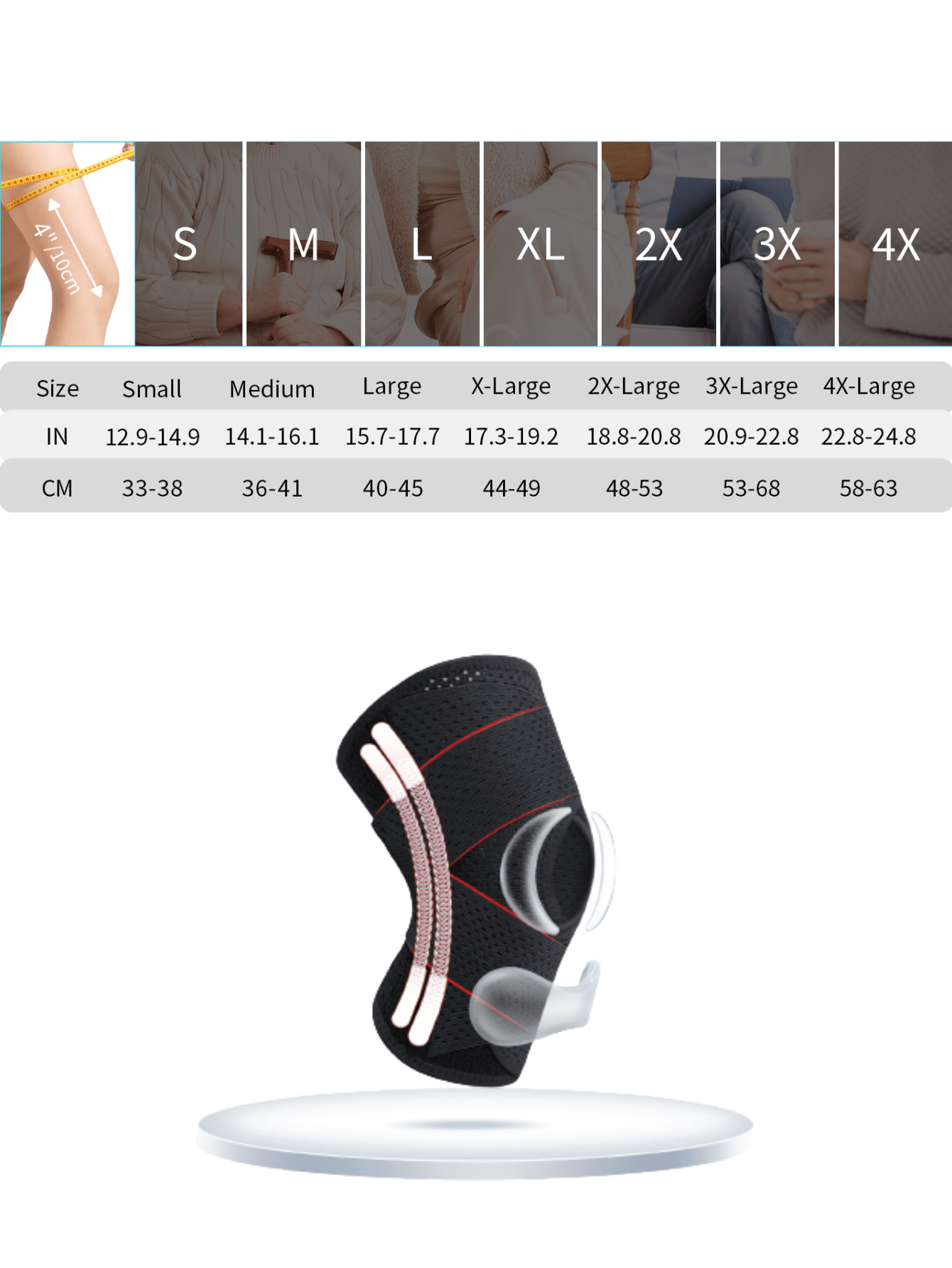 Knee Brace for Knee Pain Plus Size, Patella Knee Support with Side ...