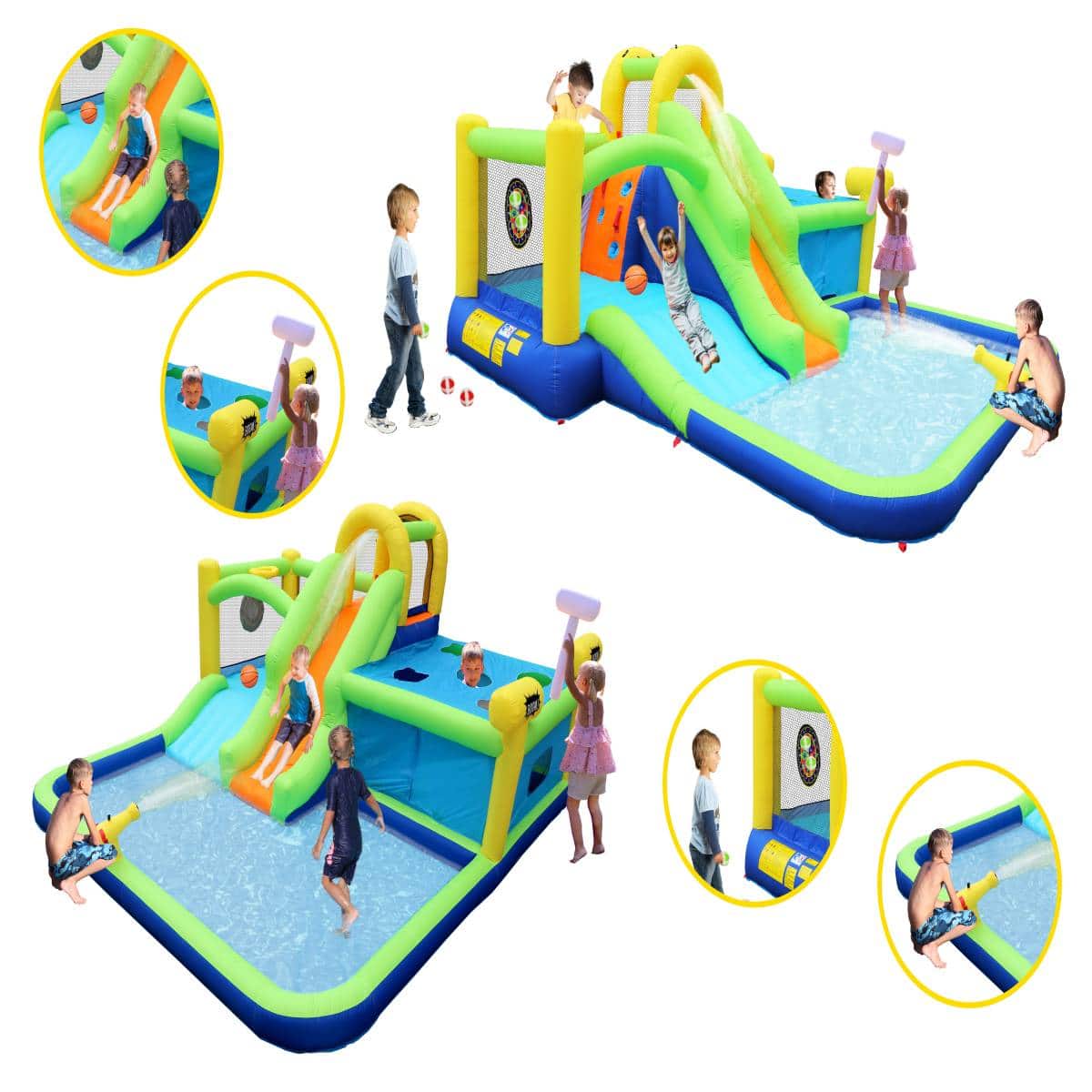 7 in1 Inflatable slide water park bouncing house outdoor garden bouncer ...