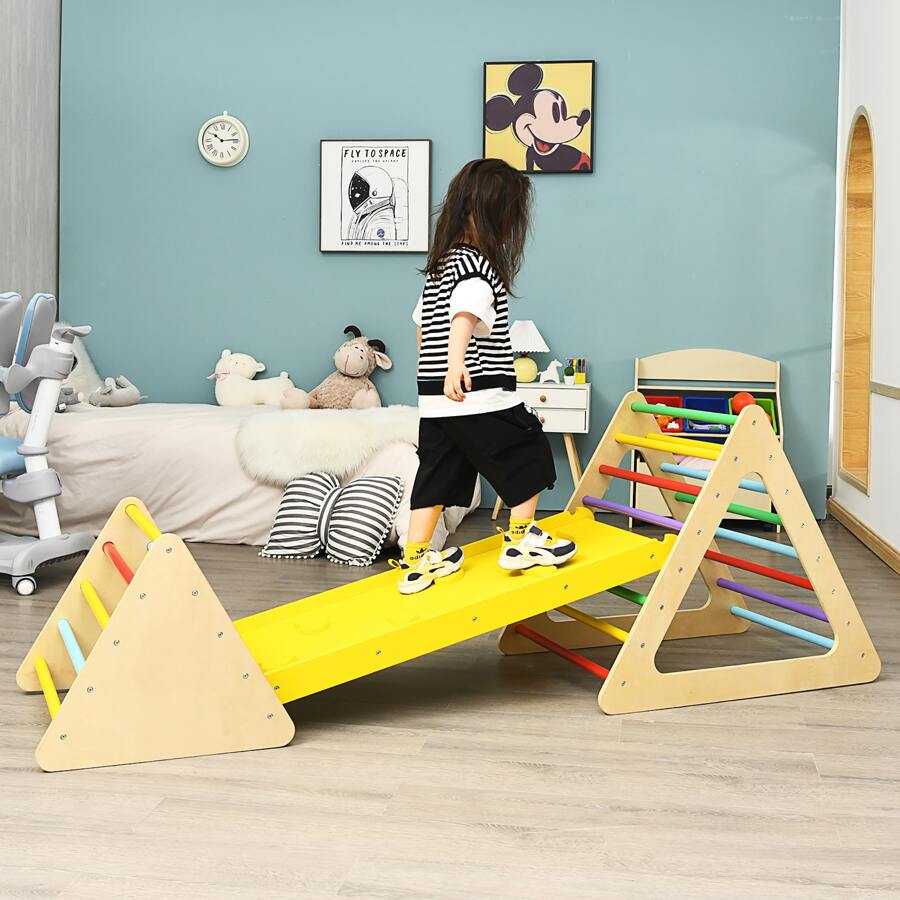 Costway 3 in 1 Kids Climbing Ladder Set 2 Triangle Climbers w/Ramp for ...