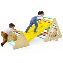 Costway 3 in 1 Kids Climbing Ladder Set 2 Triangle Climbers w/Ramp for ...