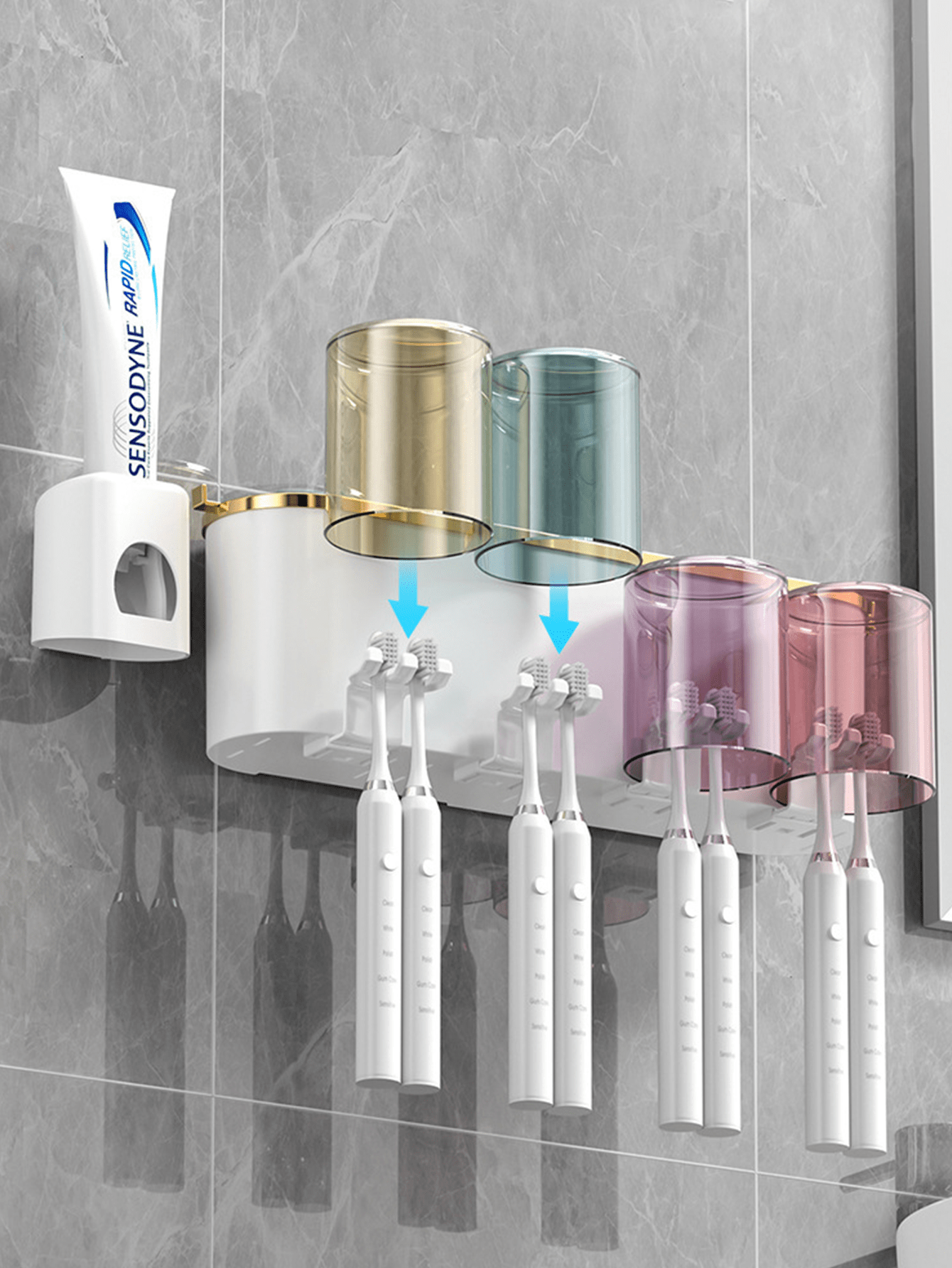 1set Toothbrush Holder With 2 Cups, Creative Wall Mounted Toothbrush ...