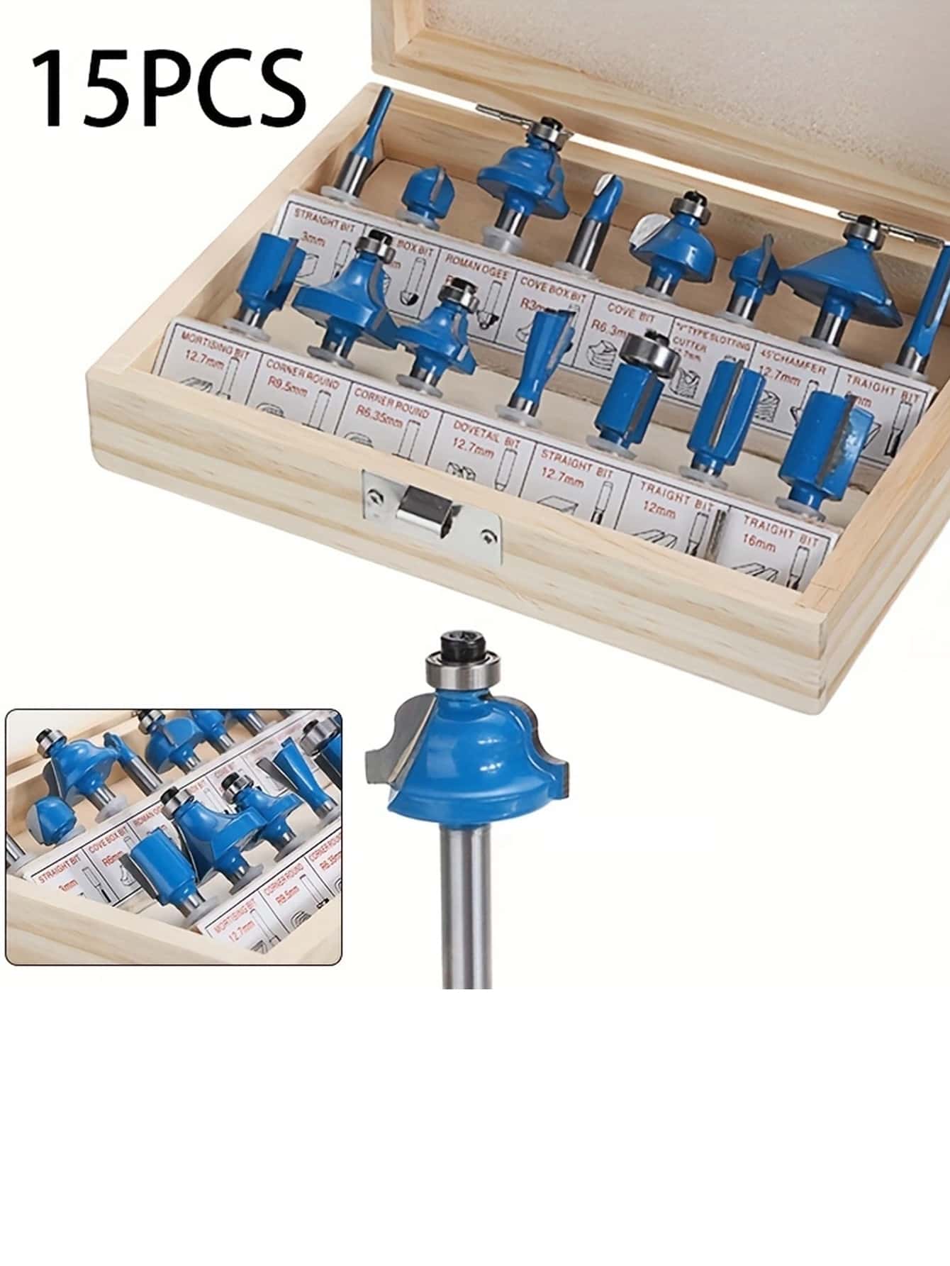 "15-Piece 1/4-Inch Router Bit Set - Tungsten Carbide Cutting ...