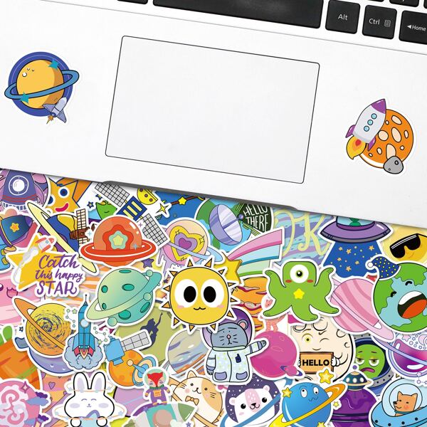 100 Sheets Space Themed Graffiti Stickers, Cute Cartoon Planets ...