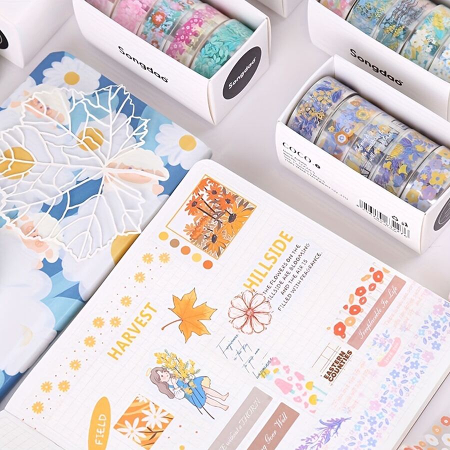 5 Roll PET Flower Tapes For Journaling And Scrapbooking Washi Tape Junk ...