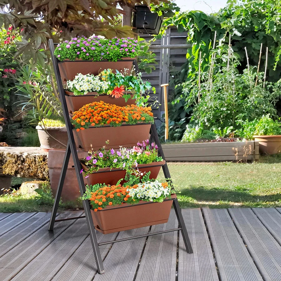 5-tier Vertical Garden Planter Box Elevated Raised Bed with 5 Container ...