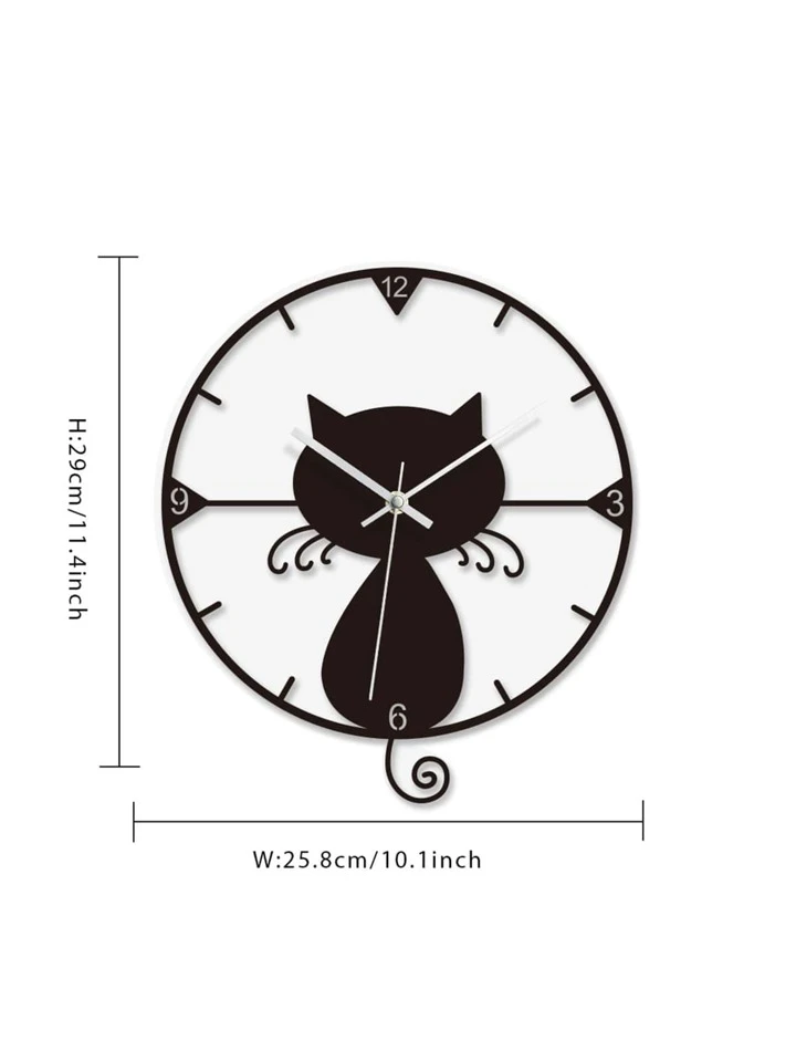 Black And White Cat Cartoon Clock