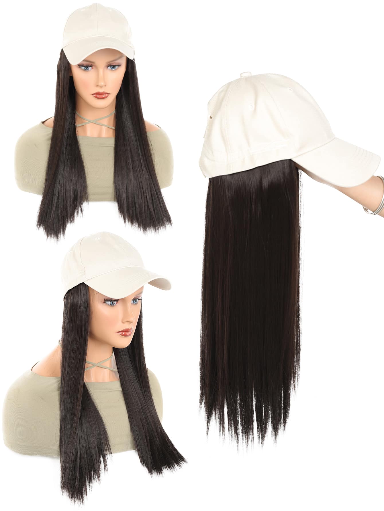 Perruque synthétique intégrée de bonnet avec extension de cheveux ...