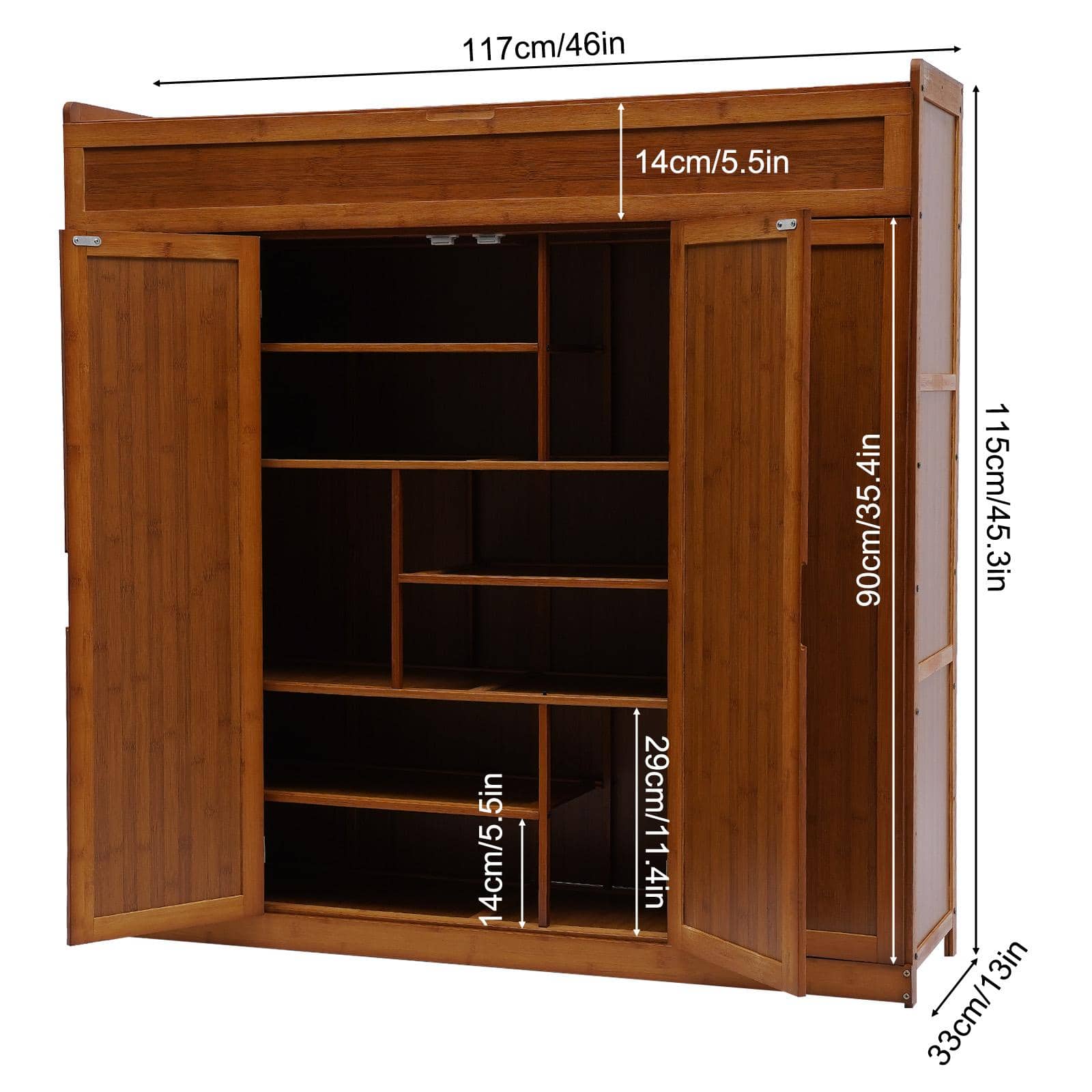 Bamboo Locker Cabinet 7 Tier Shoes Rack with Folding Door Free Standing ...