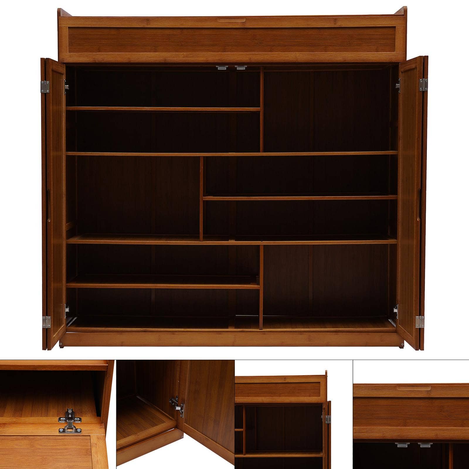 Bamboo Locker Cabinet 7 Tier Shoes Rack with Folding Door Free Standing ...