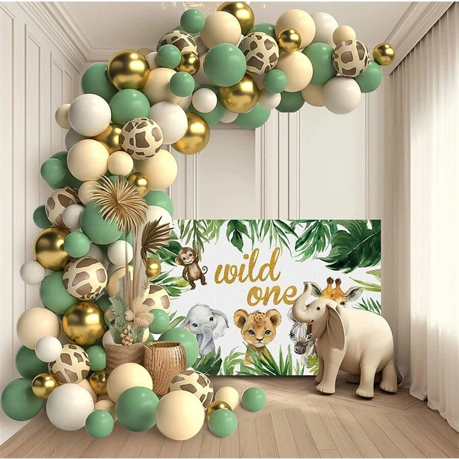153pcs Vintage Green Jungle Theme Party Backdrop Decorations Balloon ...