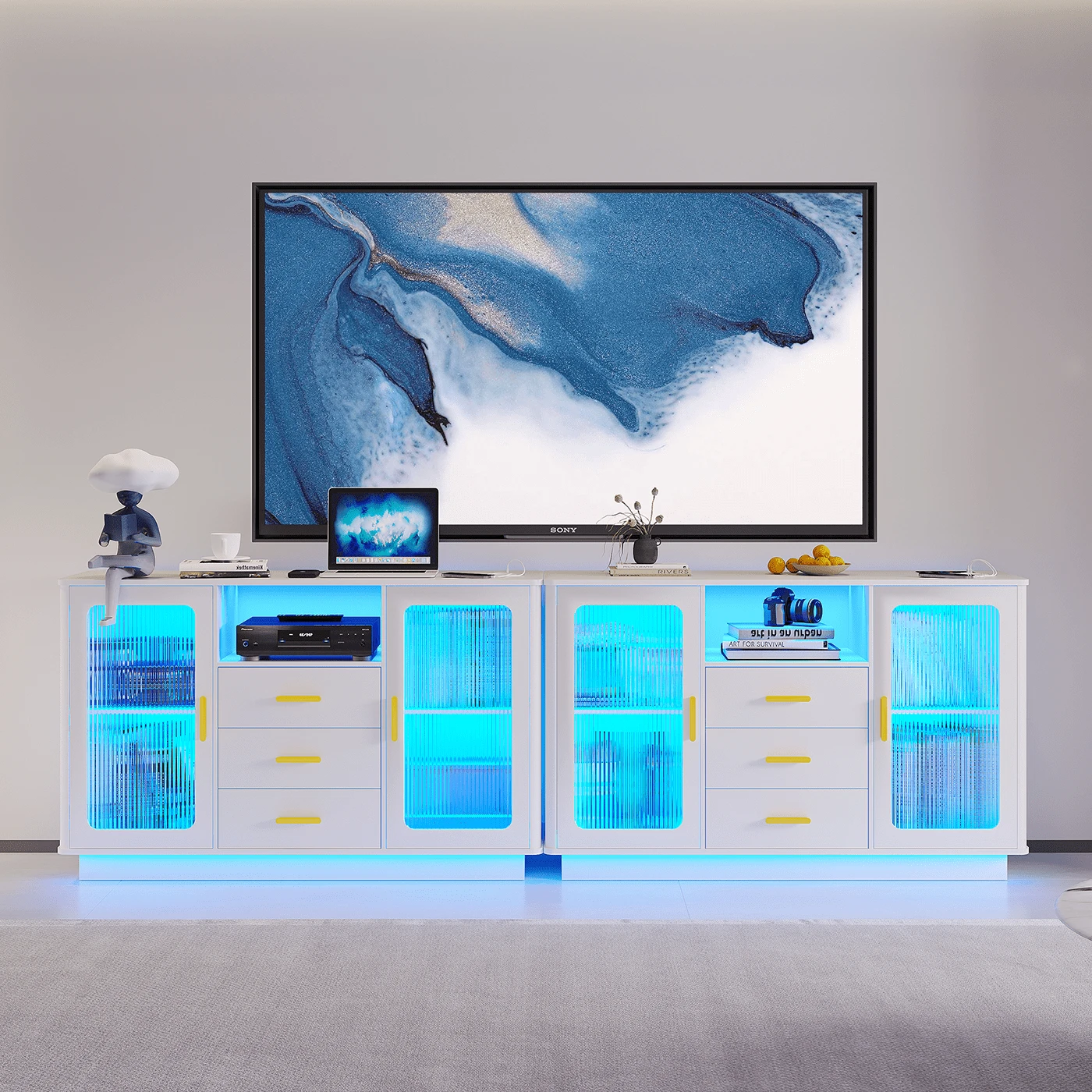 Vlsrka Sideboard Buffet Storage Cabinet With LED Lights & Wireless ...