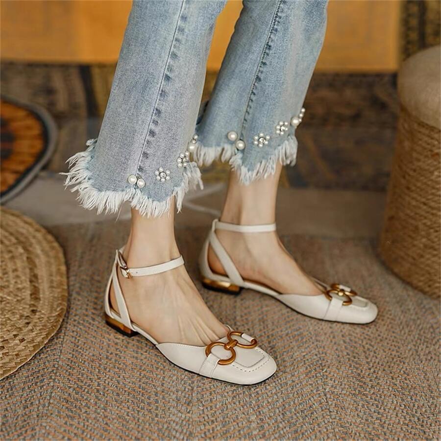 French Style Women's Low Heels Summer Sandals, Vintage Roman Shoes With ...