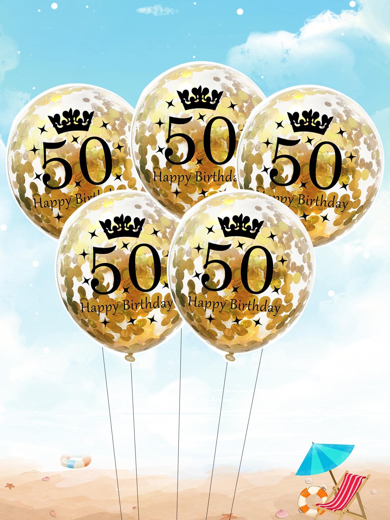 5pcs 12-inch Gold Number 50 Crown Shaped Confetti Latex Balloons For ...