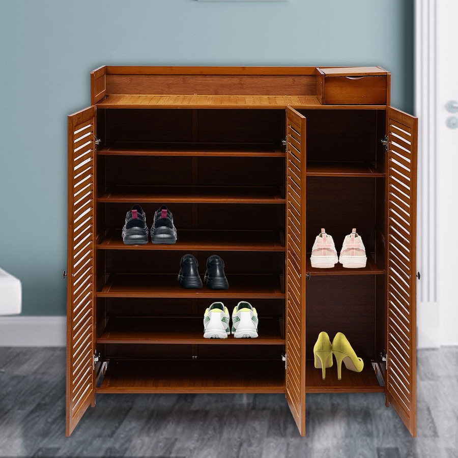 Bamboo Locker Shoe Storage Cabinet 7 Tier Shoes Rack With Door Free ...
