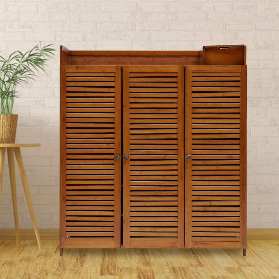 Bamboo Locker Shoe Storage Cabinet 7 Tier Shoes Rack With Door Free ...