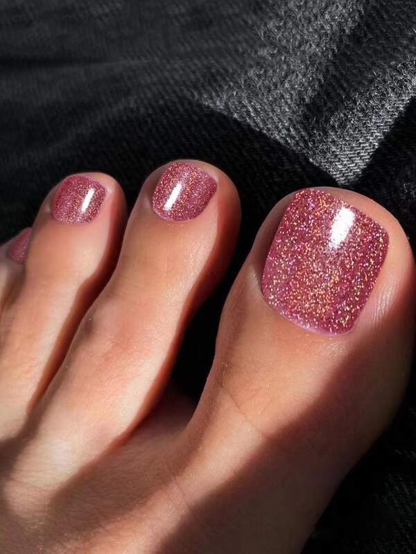 24 Pcs Rose Pink Press on Toenails Short Square Shape Fake Toe Nails ...