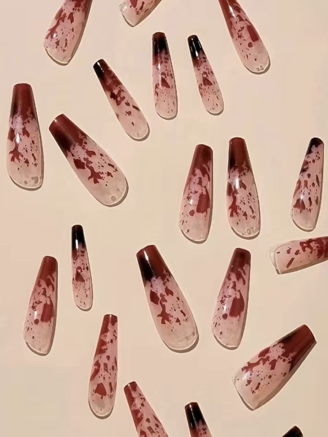 24pcs Long Coffin Shaped False Nails With Bloodstain Design For ...