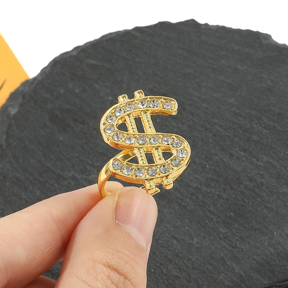 1pc Luxurious Metal & Rhinestone Money Sign Ring For Women's Daily Wear ...