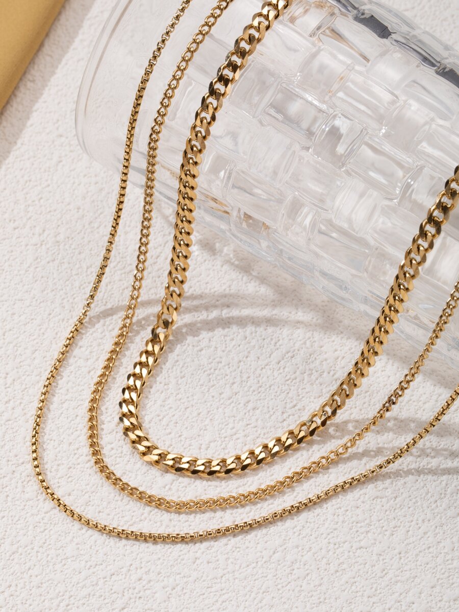 3pcs/set Stylish Stainless Steel Women's Zigzag Necklace, 14k Gold ...