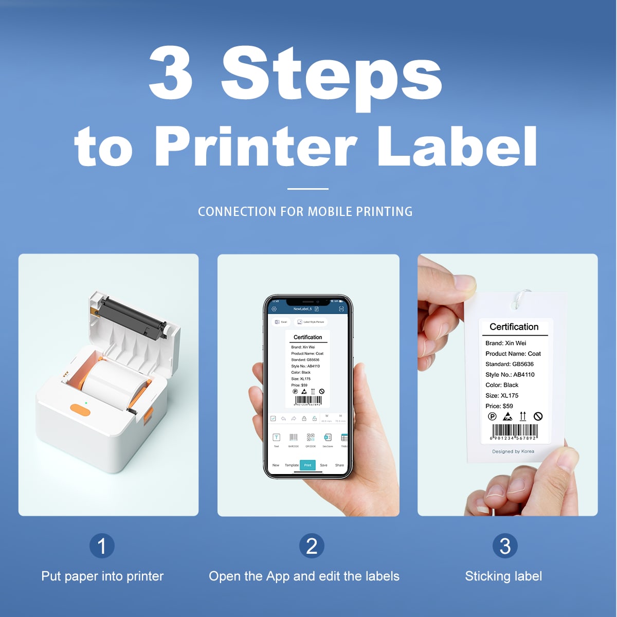 DETONGER P1 Green Label Printer Handheld Portable Mini Thermal Sticker ...