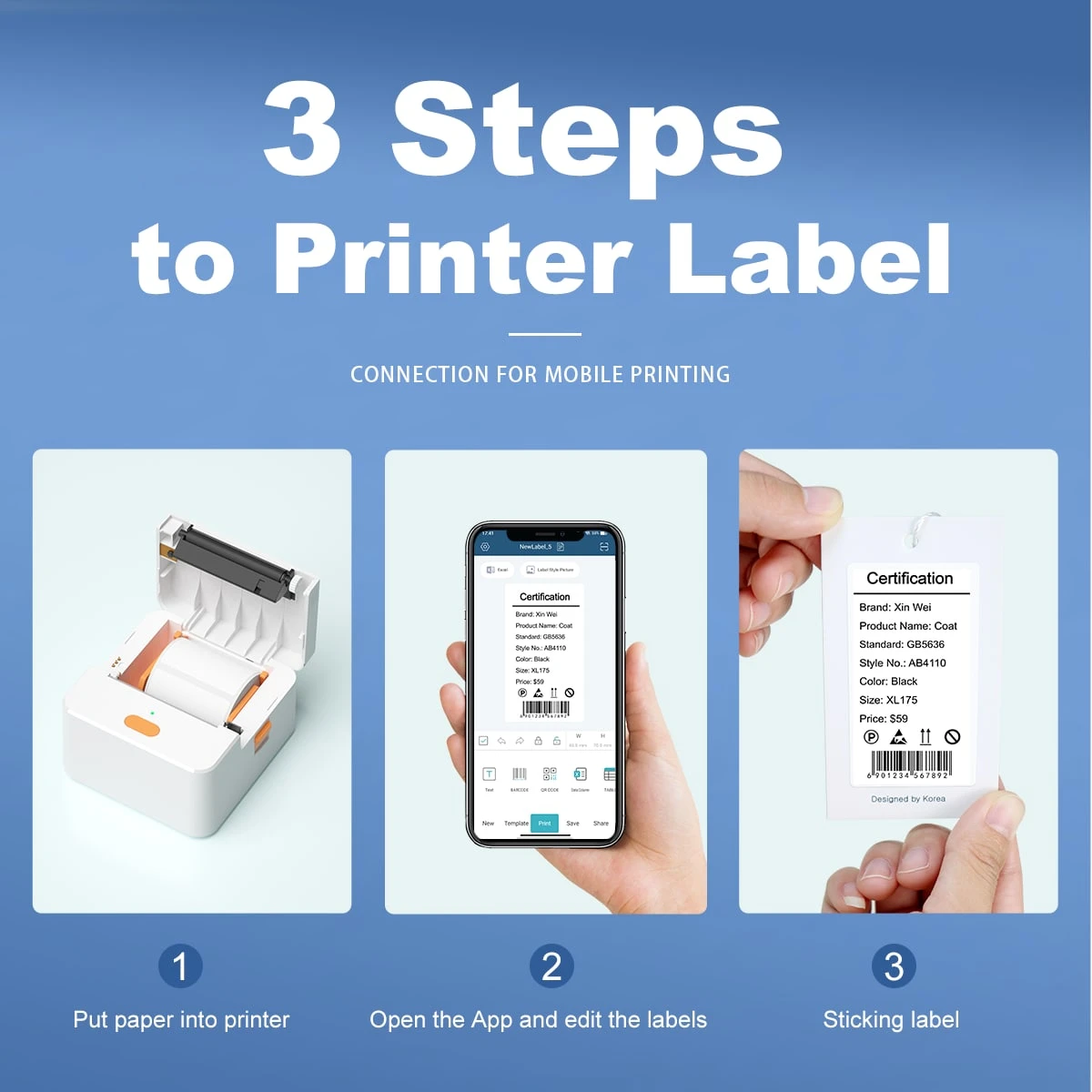 DETONGER P1 Handheld Portable Bluetooth Thermal Label Printer For ...