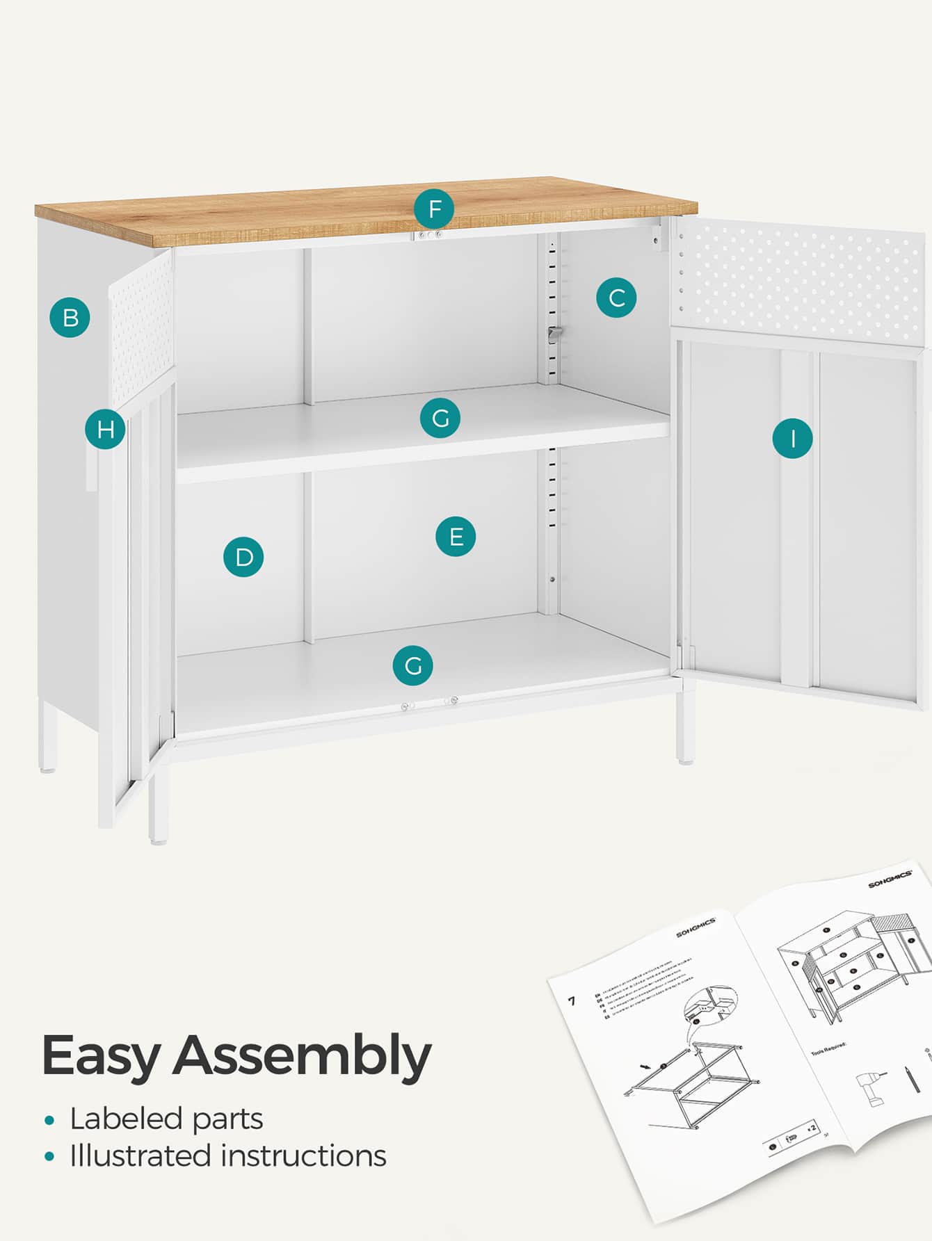 SONGMICS Storage Sideboard, Buffet Table With Adjustable Shelves, Floor ...