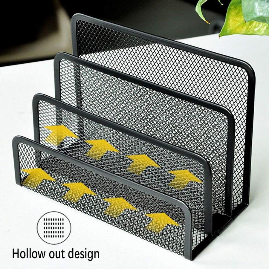 Black Metal Mesh Desk Organizer Desktop Letter Sorter Mail Tray File ...