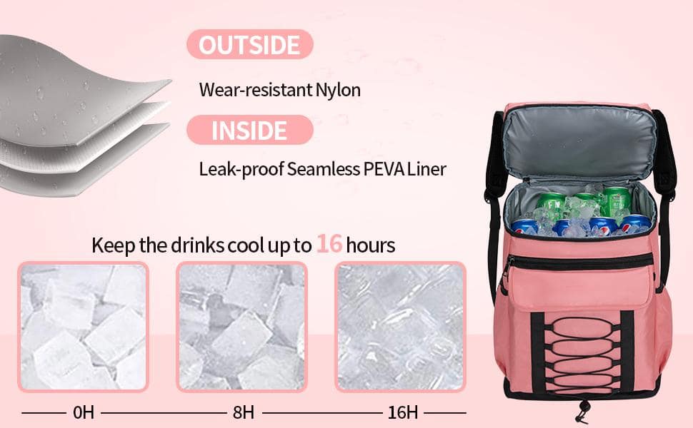 Insulated Cooler Backpack, Waterproof Leak Proof Cooler Bag Portable ...