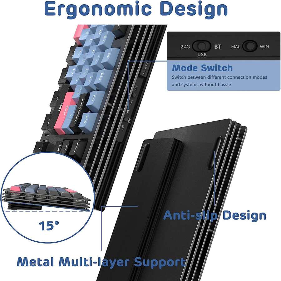 Wireless Mechanical Keyboard, 87 Keys Compact TKL Gaming Keyboard, BT5.0/2.4G/Wired 75% Keyboard ...